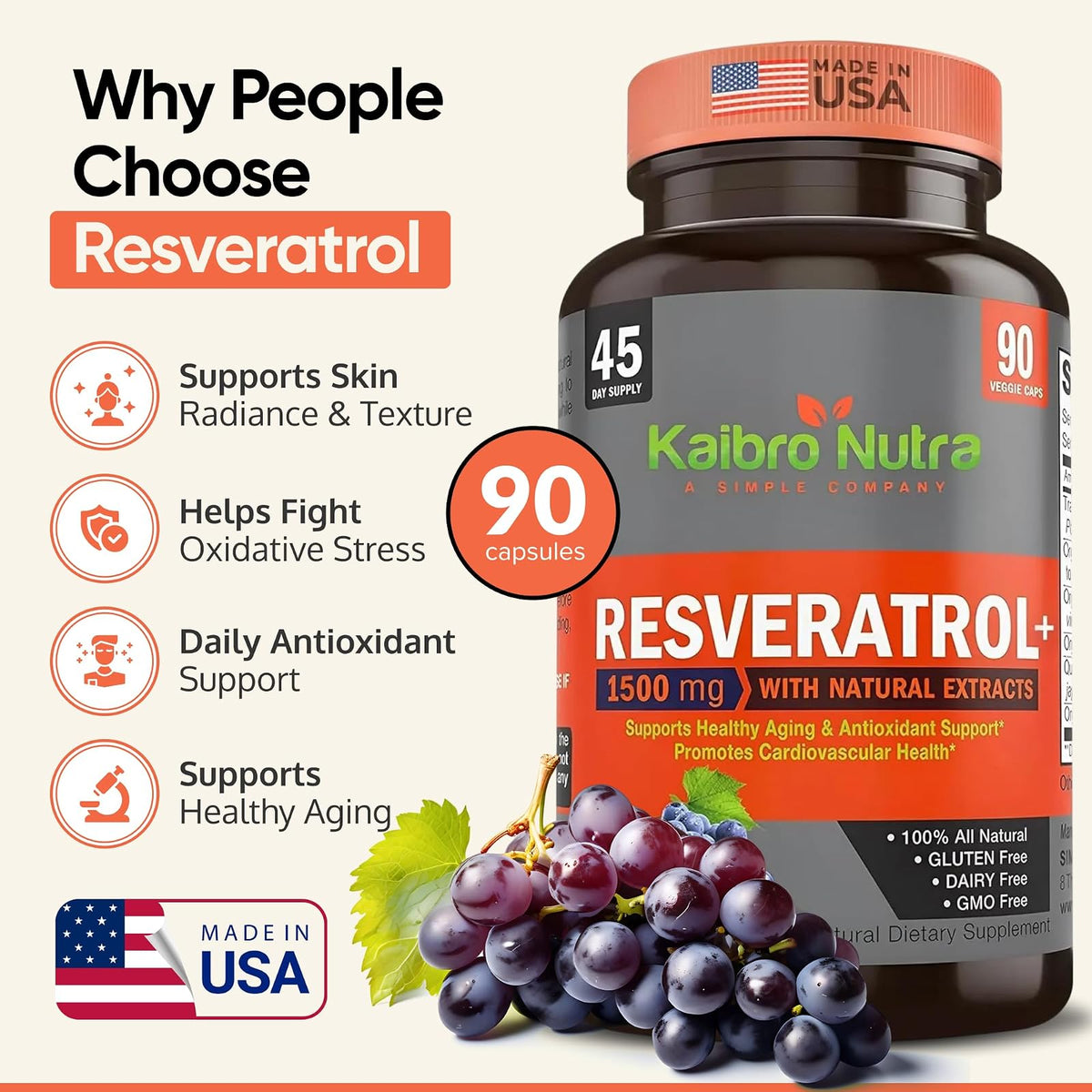 1500 mg Resveratrol antioxidant capsules