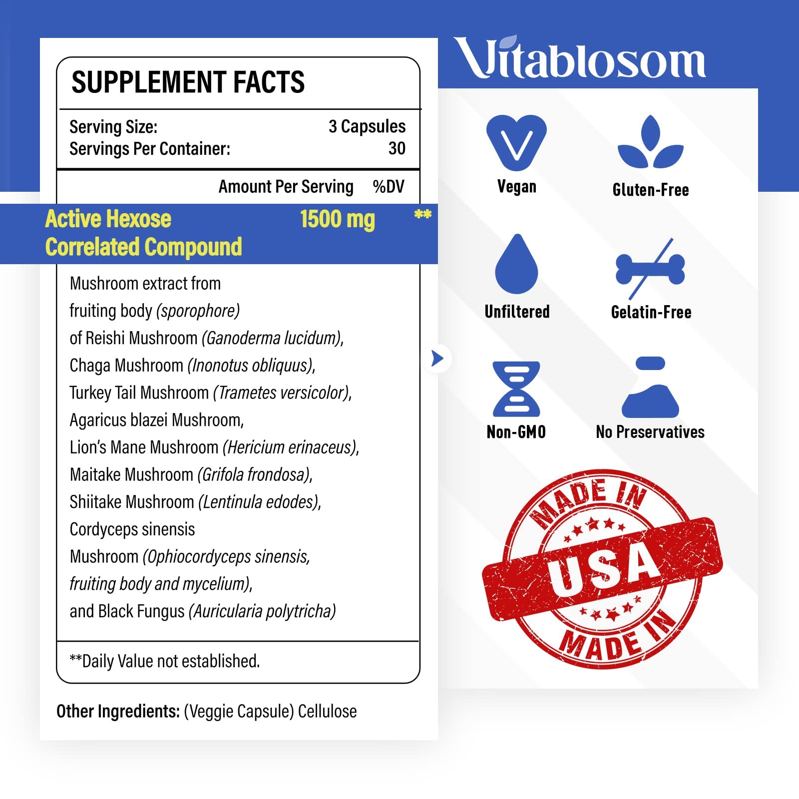 1500mg Active Hexose mushroom capsules