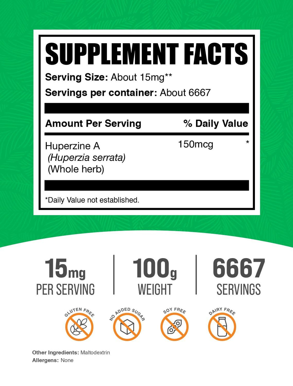 15mg Huperzine A per serving