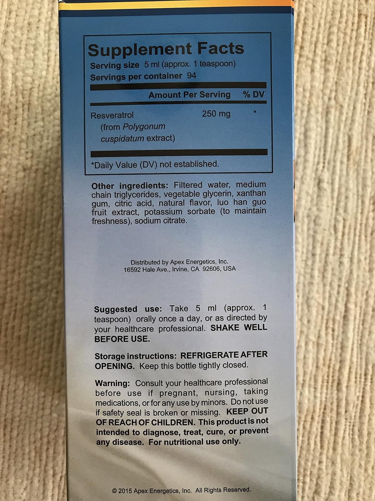 16 Fl. Oz Resvero Active supplement