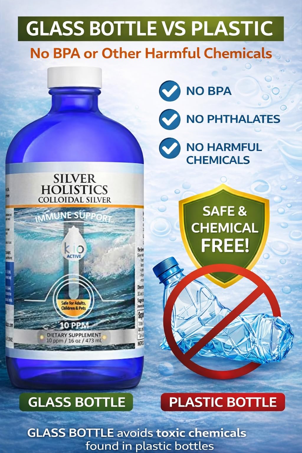 16 oz glass bottle of silver