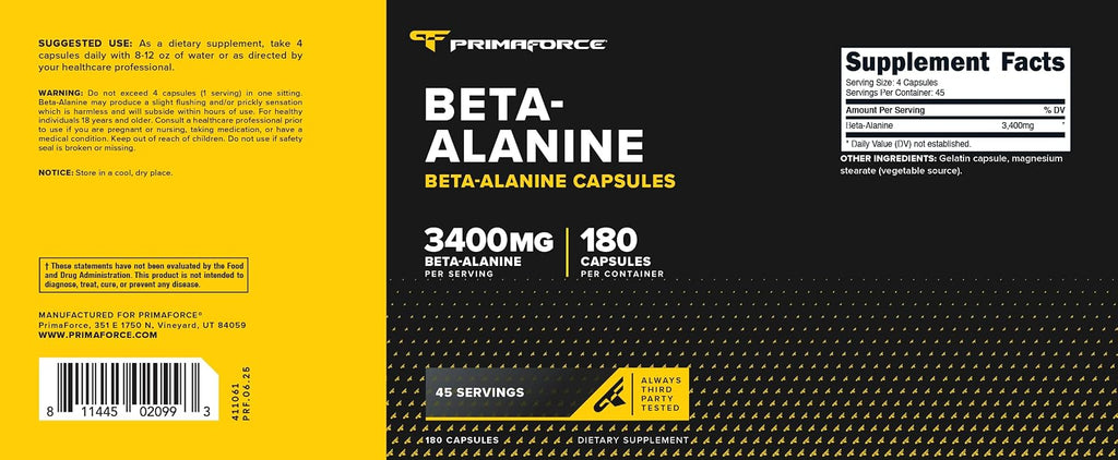 180 capsules of pre-workout Beta Alanine