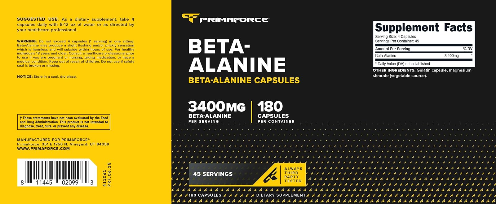 180 capsules of pre-workout Beta Alanine
