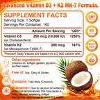 180 softgels of Vitamin D3 K2