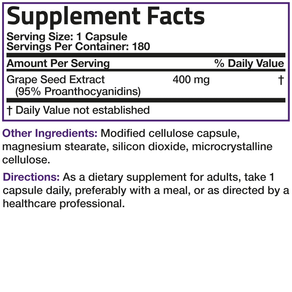 180 veg capsules of grape seed extract