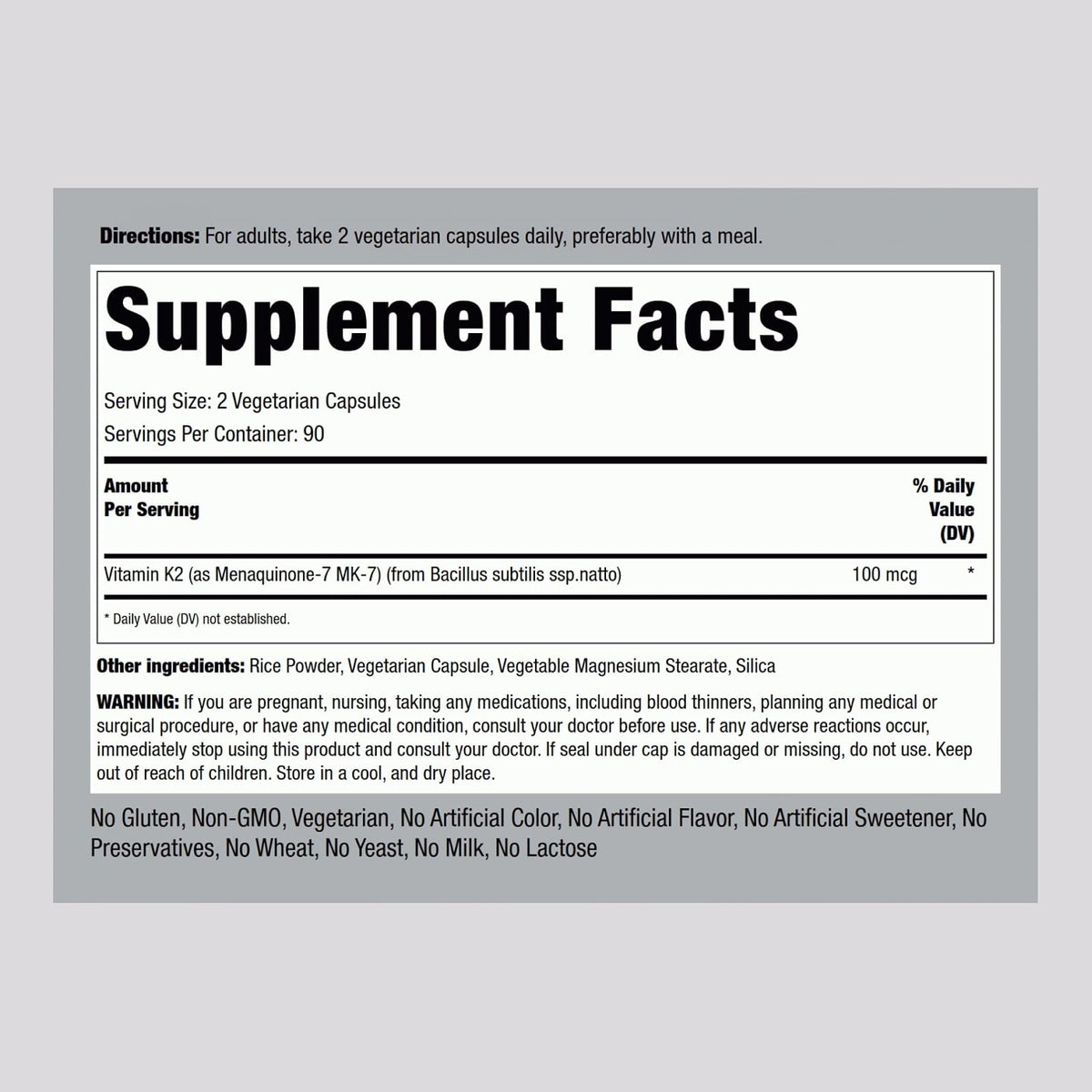 180 vegetarian capsules of vitamin K