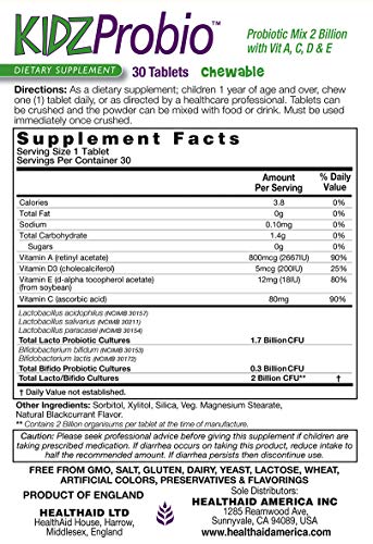 2 billion CFU probiotic tablets for children