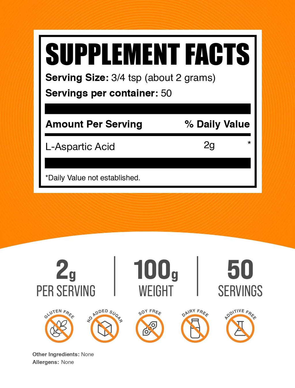 2 g L-Aspartic Acid supplement