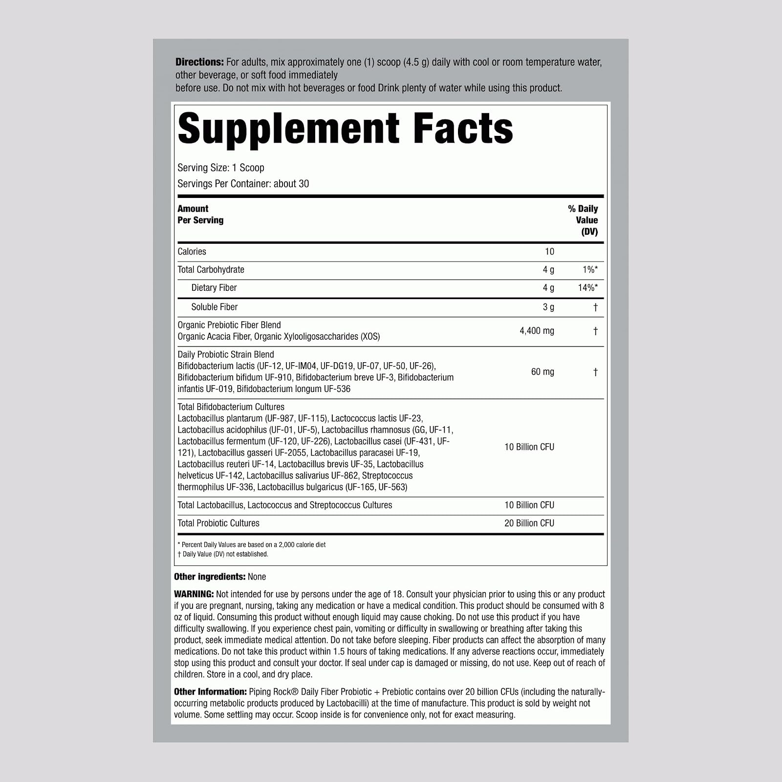 20 billion CFU prebiotic powder supplement