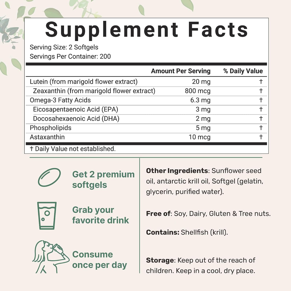 20 mg Lutein & Zeaxanthin vitamin A supplement
