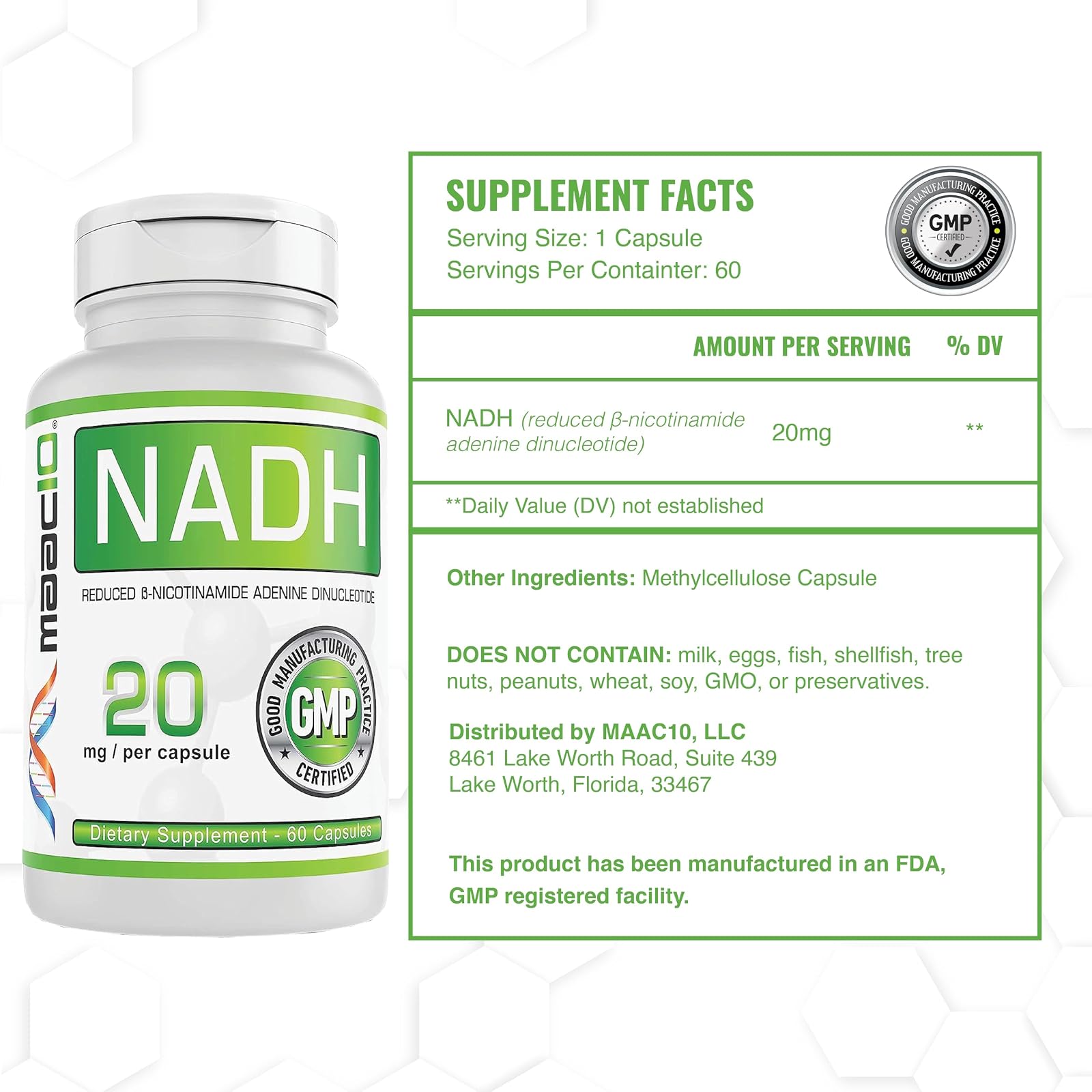 20 mg NADH capsules for vitality