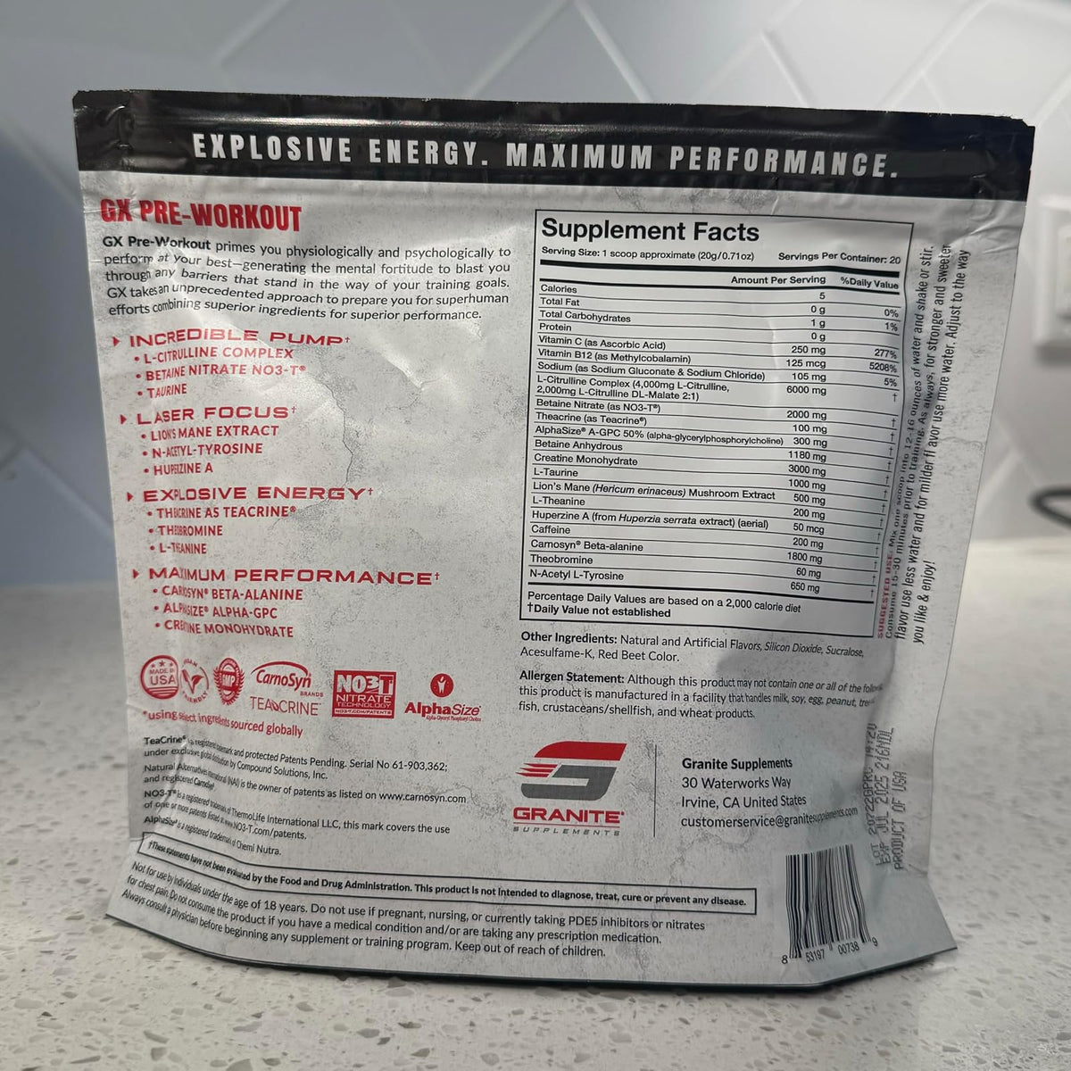 20 servings of pre-workout formula