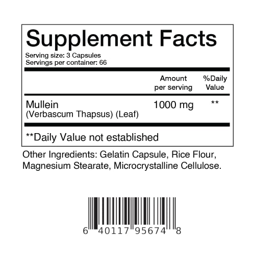 200 count mullein leaf capsules for convenience