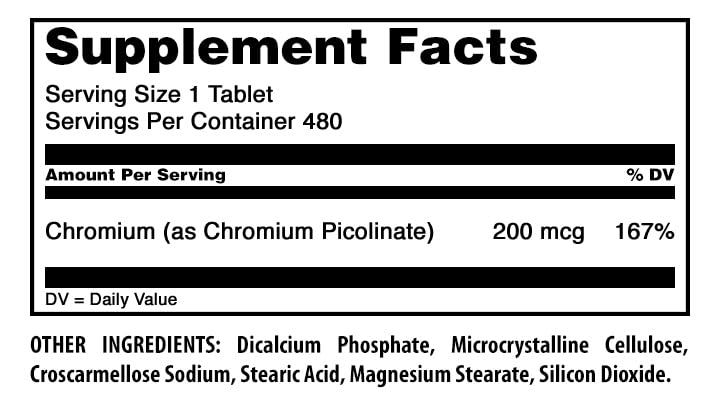 200 mcg Chromium Picolinate supplement