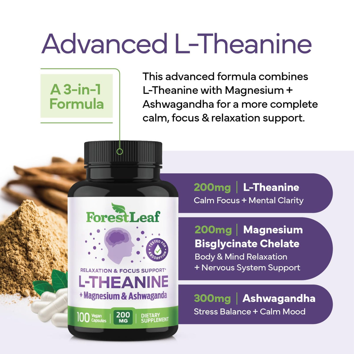 200 mg L-Theanine for relaxation