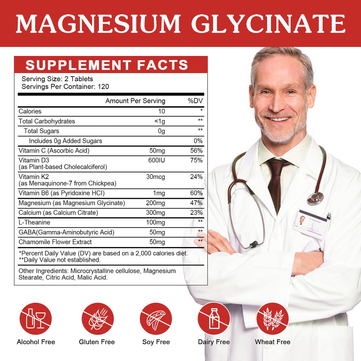 200 mg magnesium glycinate supplement tablets