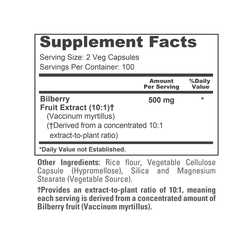 200 veg capsules of bilberry