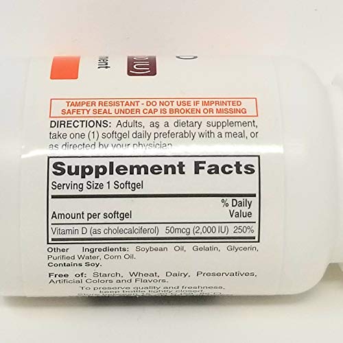 2000 IU Rugby Vitamin D3 supplement