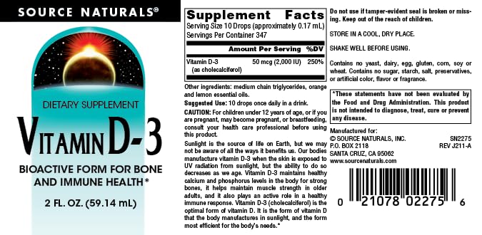 2000 IU Vitamin D-3 liquid