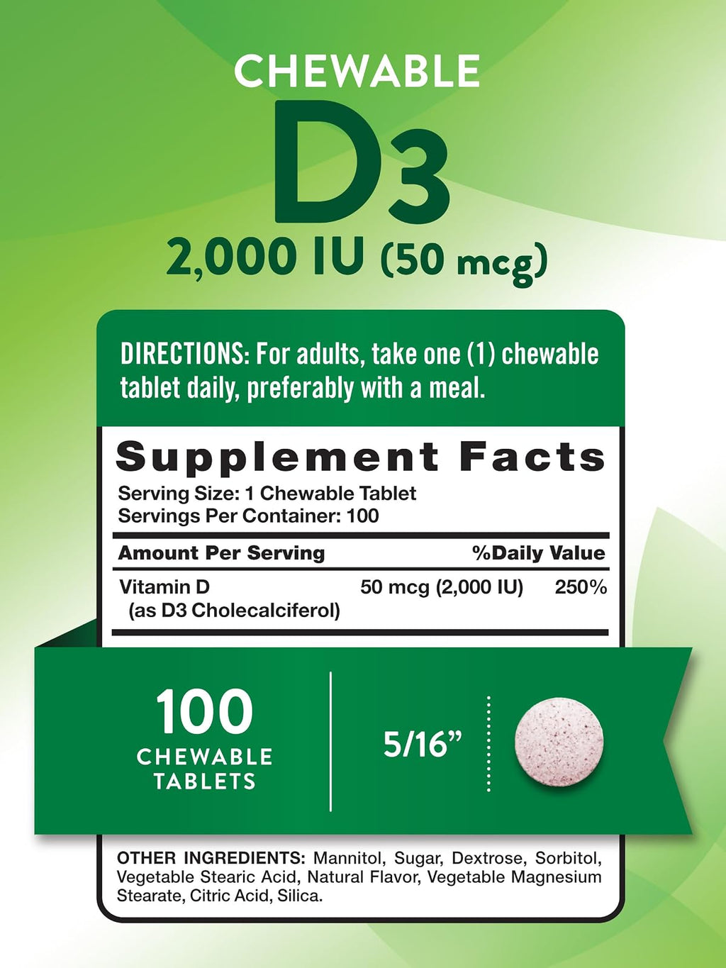 2000 IU Vitamin D3 for strong bones