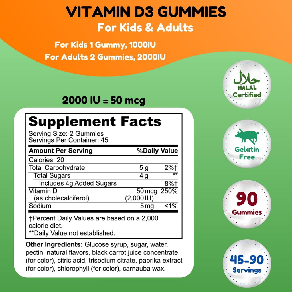 2000 IU vitamin D3 gummy supplement