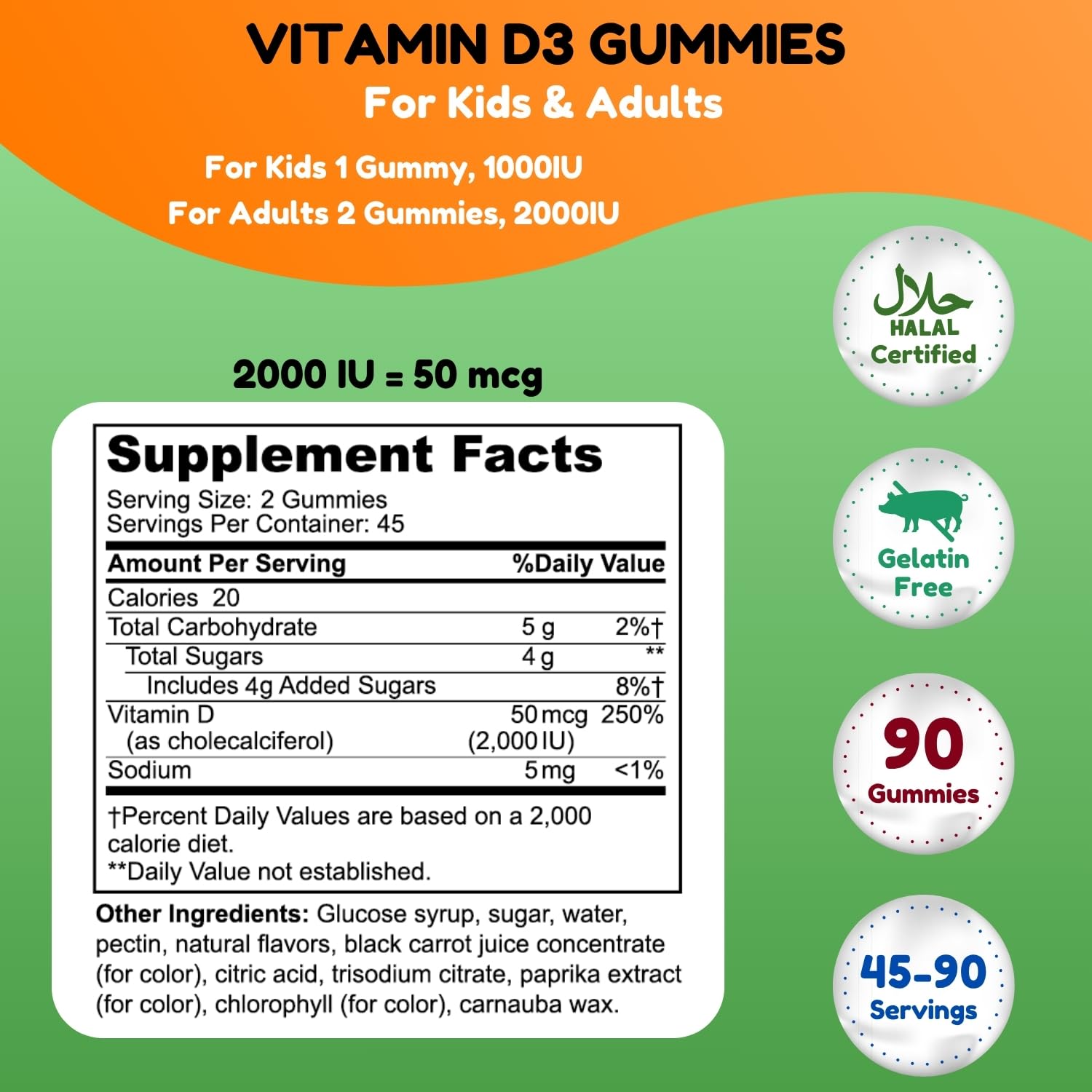 2000 IU vitamin D3 gummy supplement