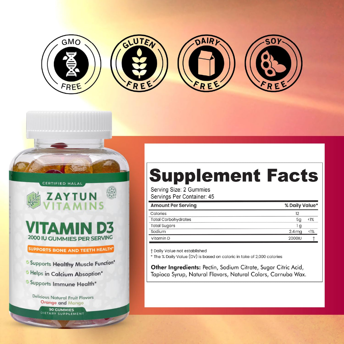 2000 IU Vitamin D3 gummy supplements