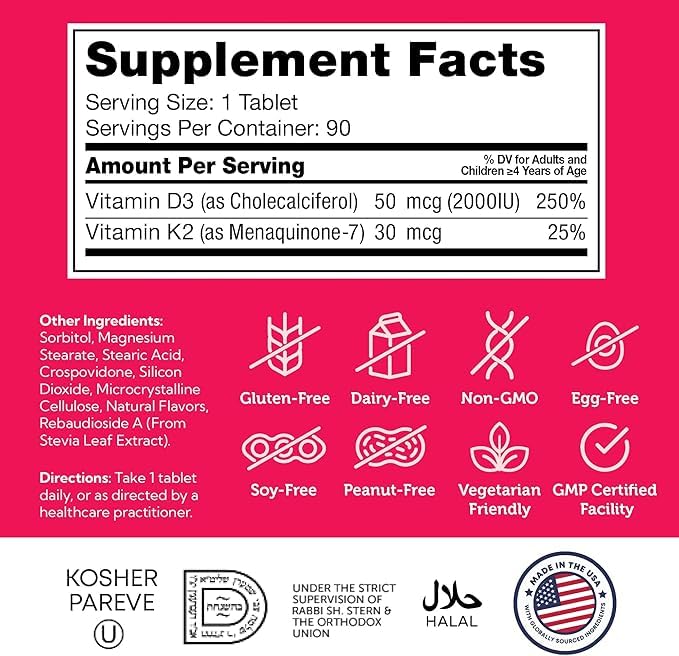2000 IU vitamin D3 K2 for kids