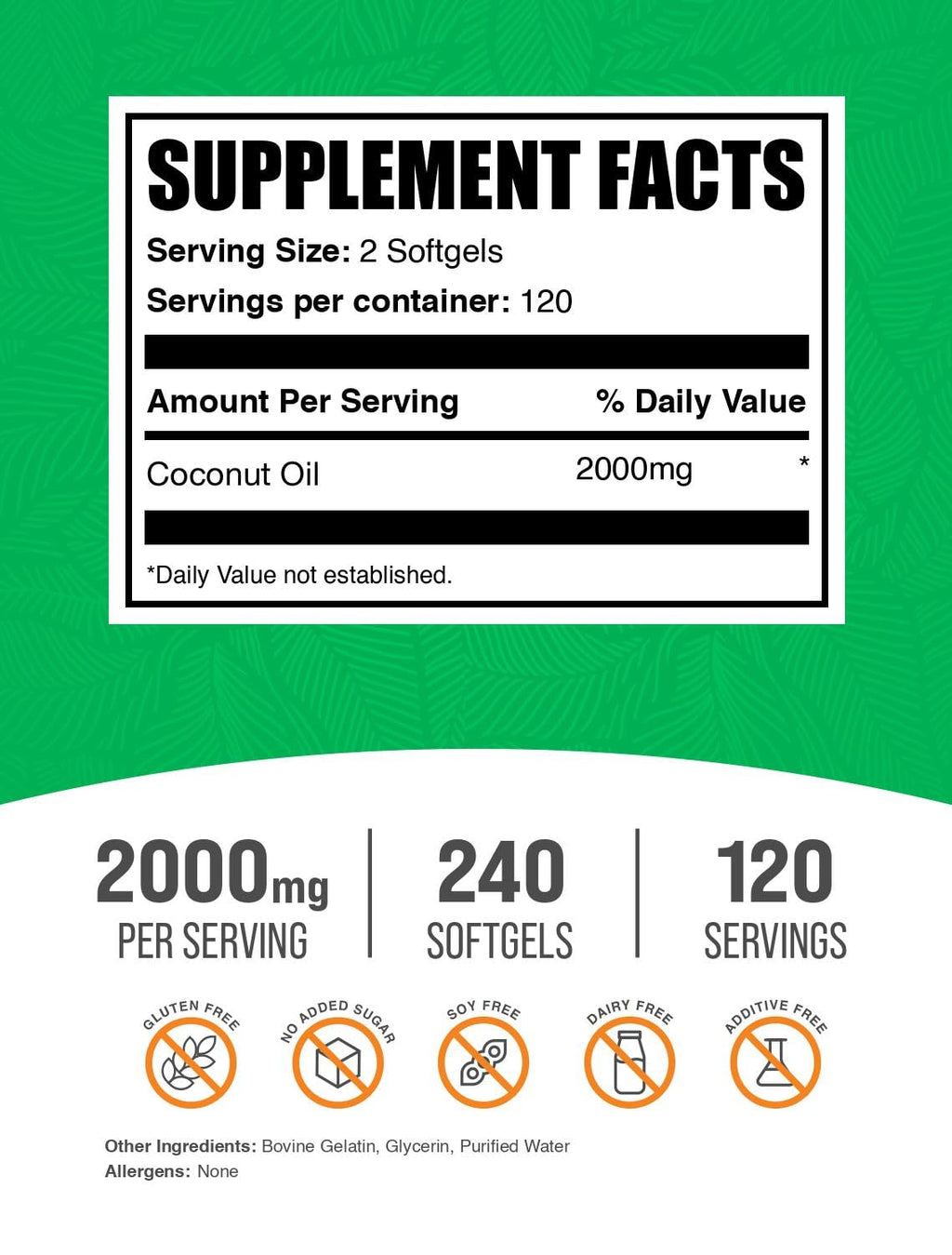 2000 mg Coconut Oil capsules