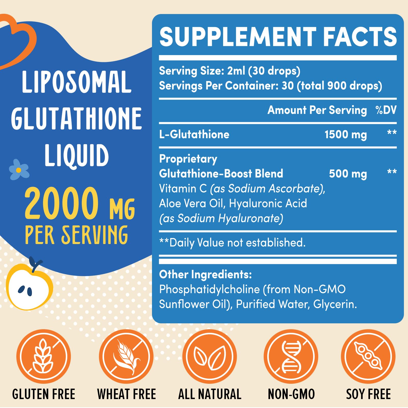 2000 mg glutathione liquid supplement