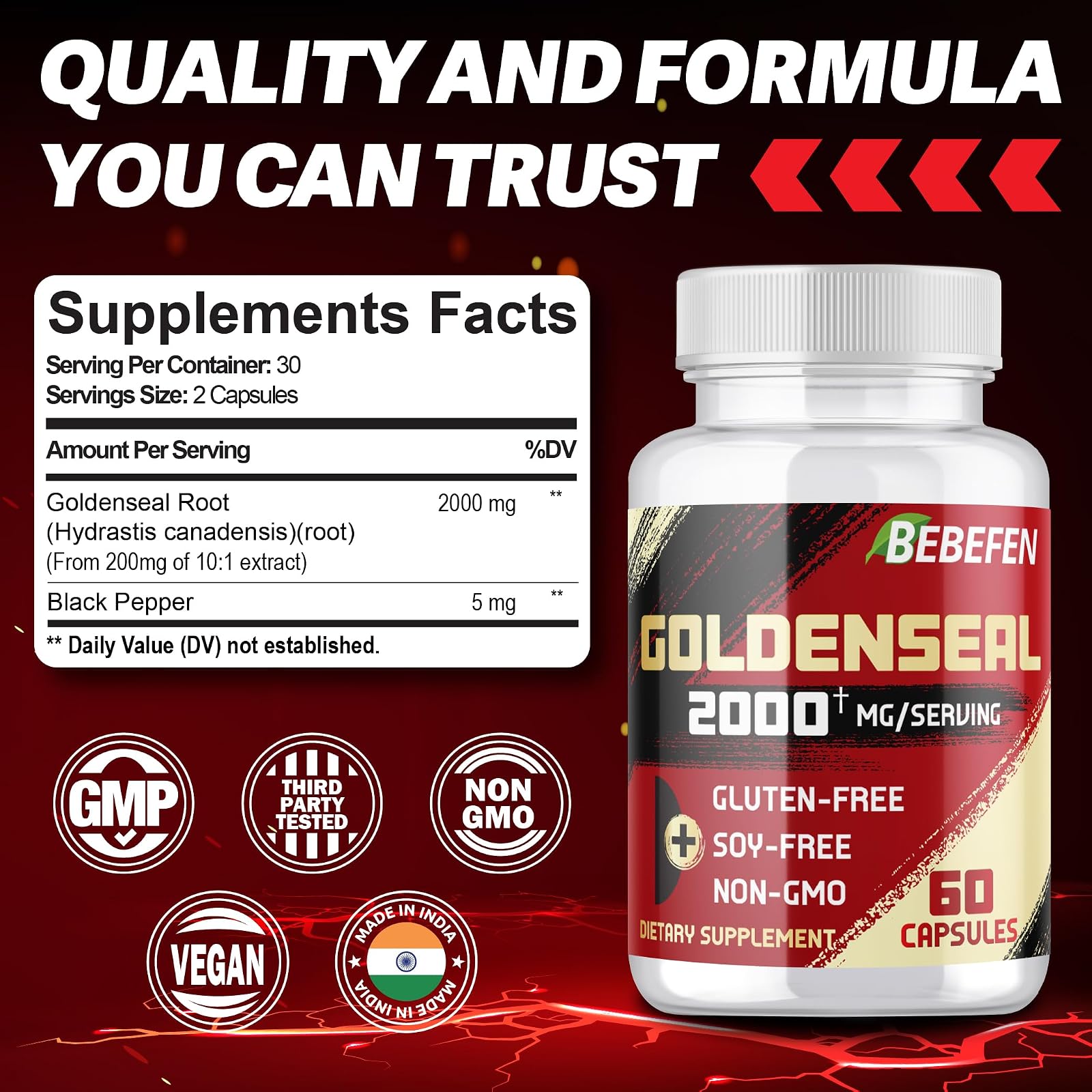 2000 mg Goldenseal capsules for wellness