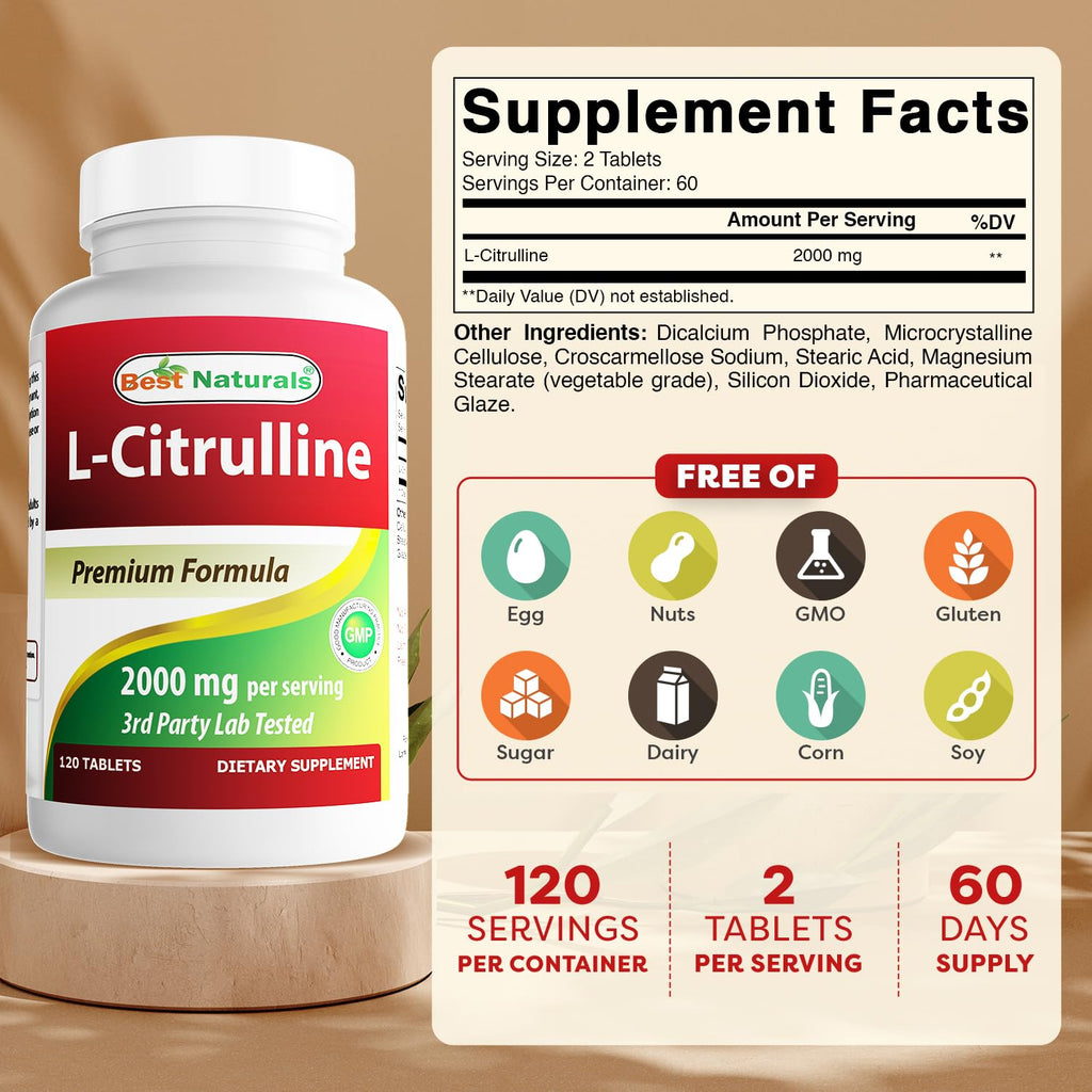 2000 mg L-Citrulline tablets for energy