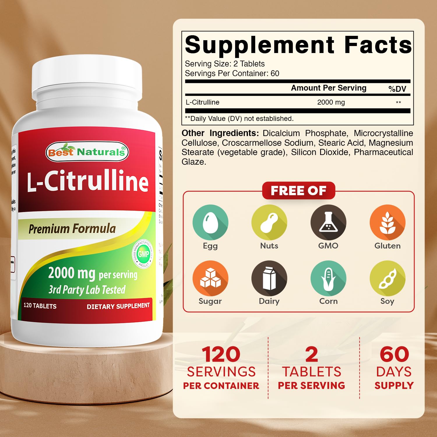 2000 mg L-Citrulline tablets for energy