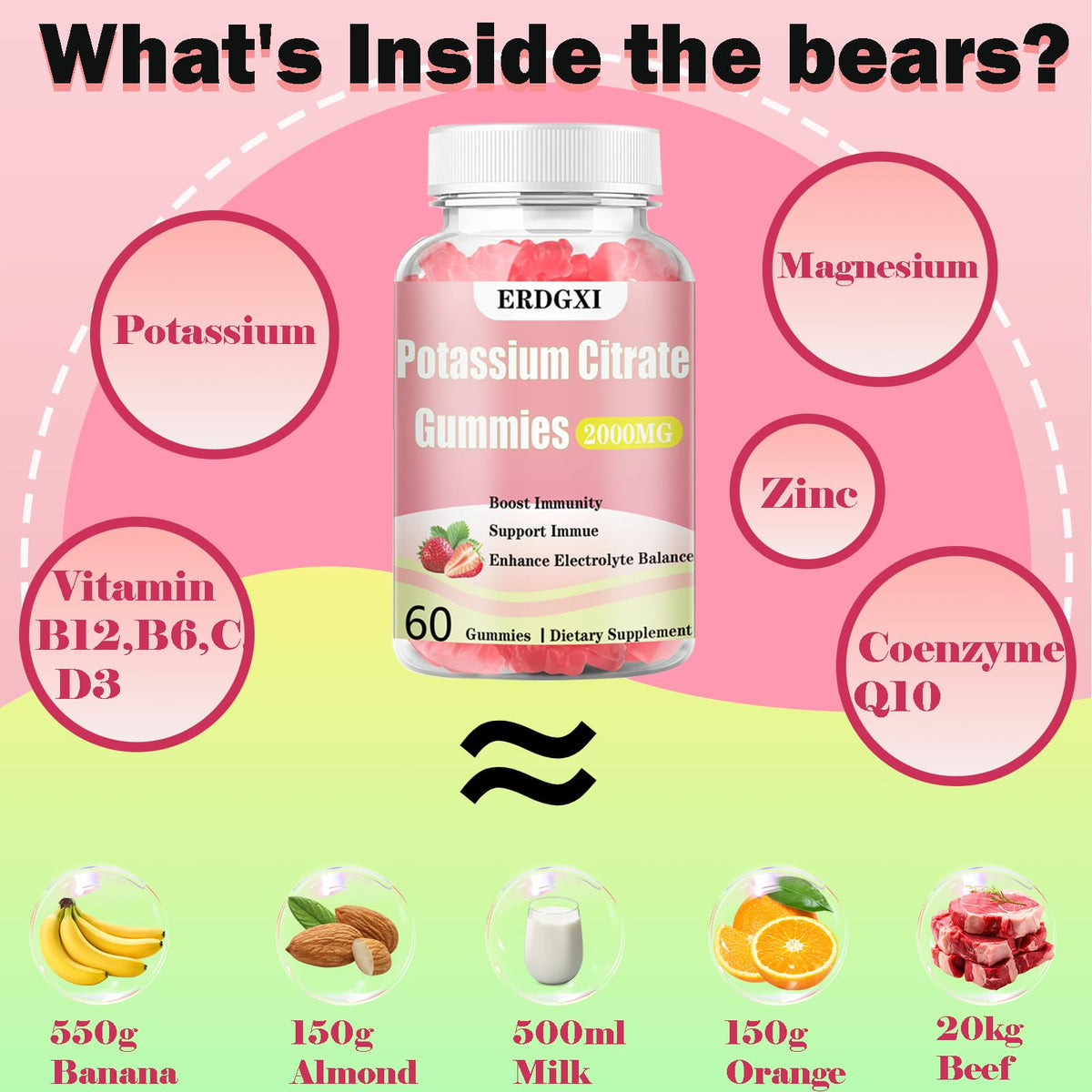 2000 mg potassium supplement gummies
