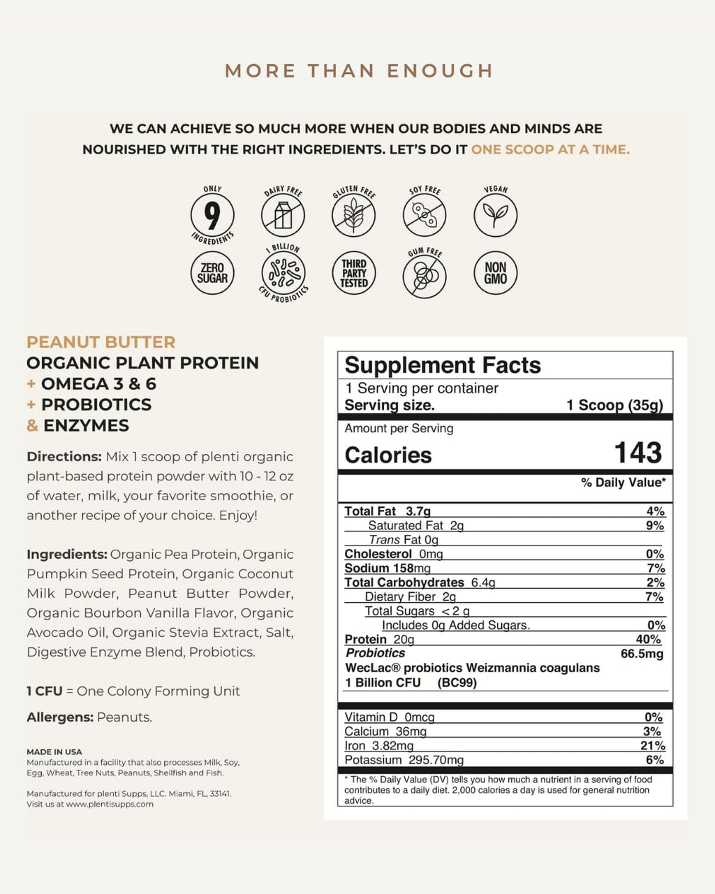 20g protein per serving plenti powder