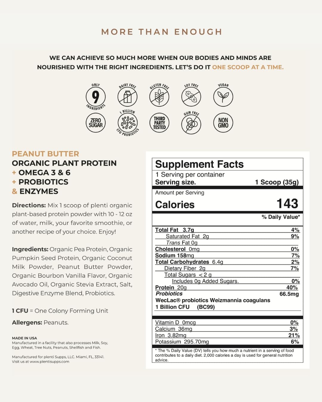 20g protein per serving plenti powder