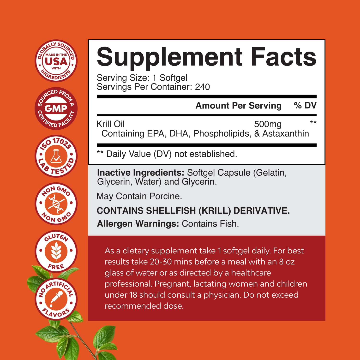 240 softgels of Antarctic krill oil