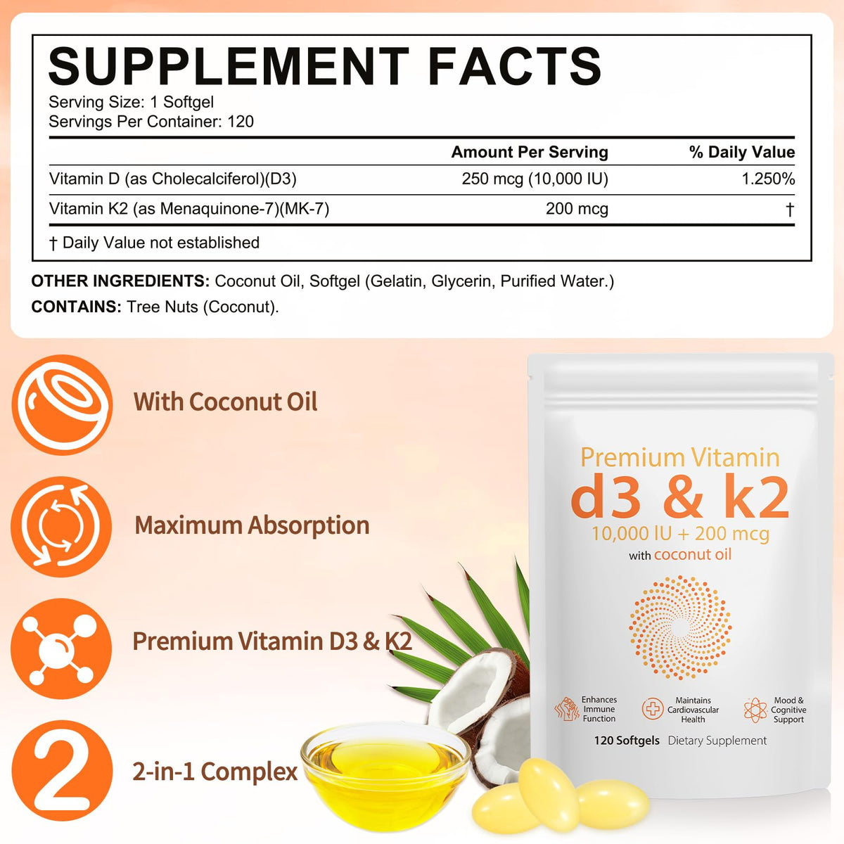 240 softgels of vitamin D3 K2