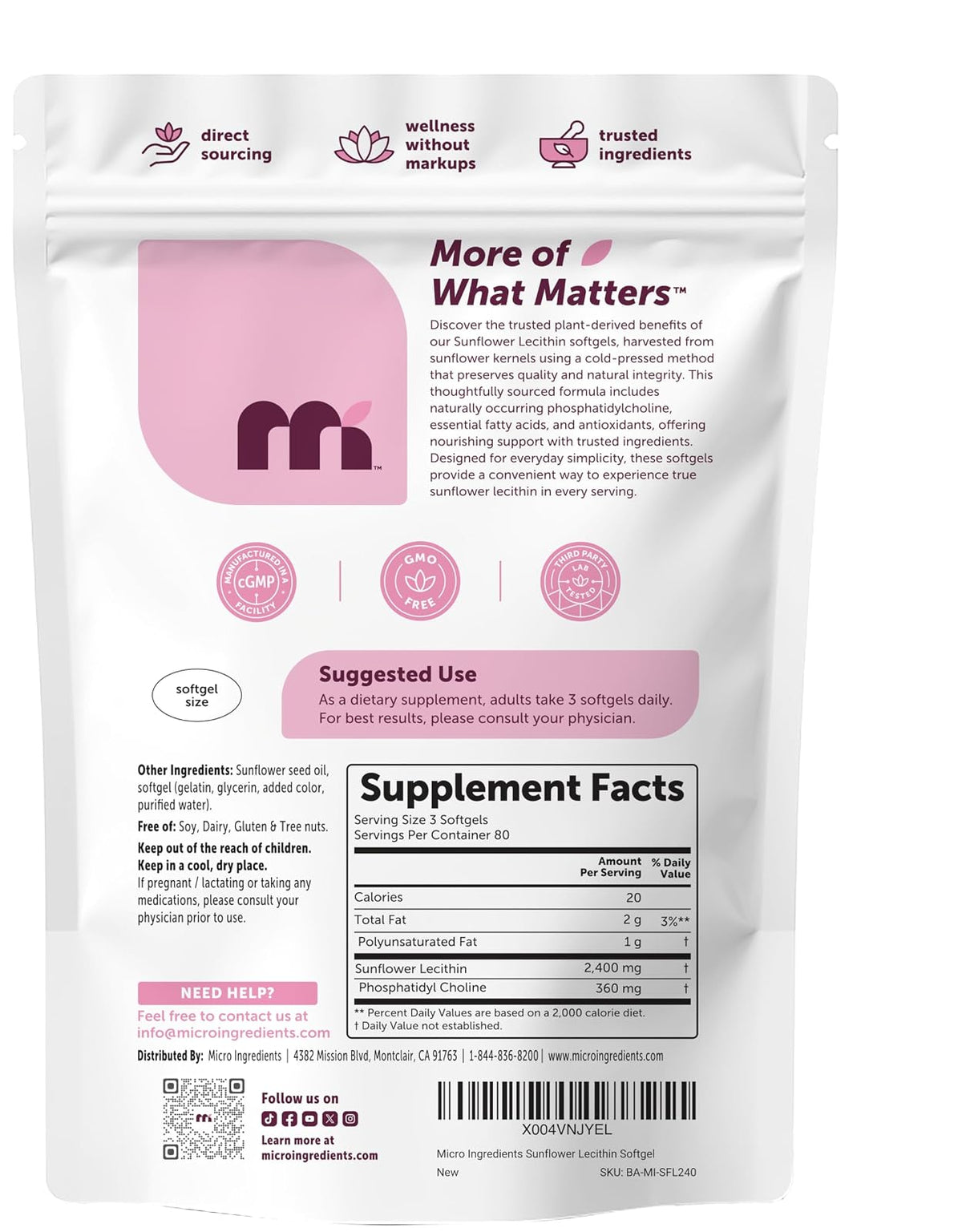 2400 mg sunflower lecithin softgels