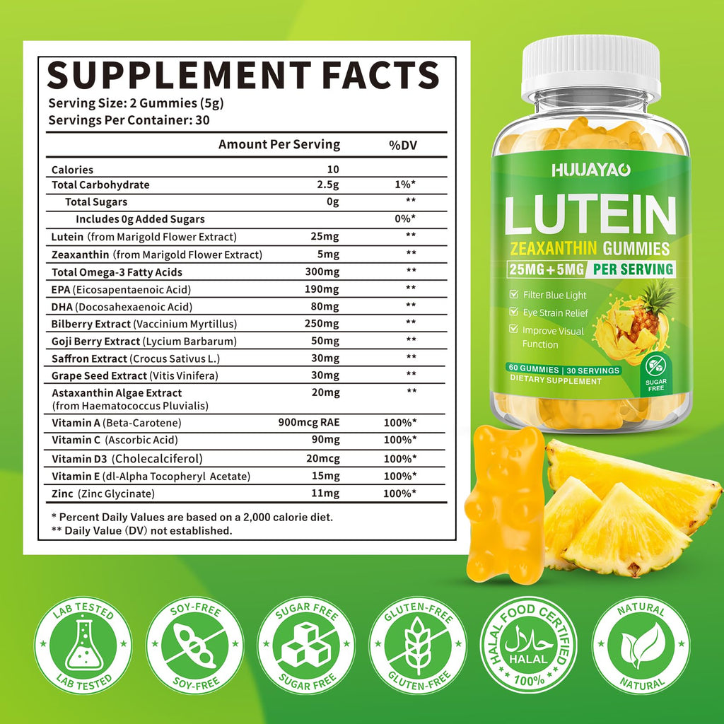 25 mg lutein gummies for vision support