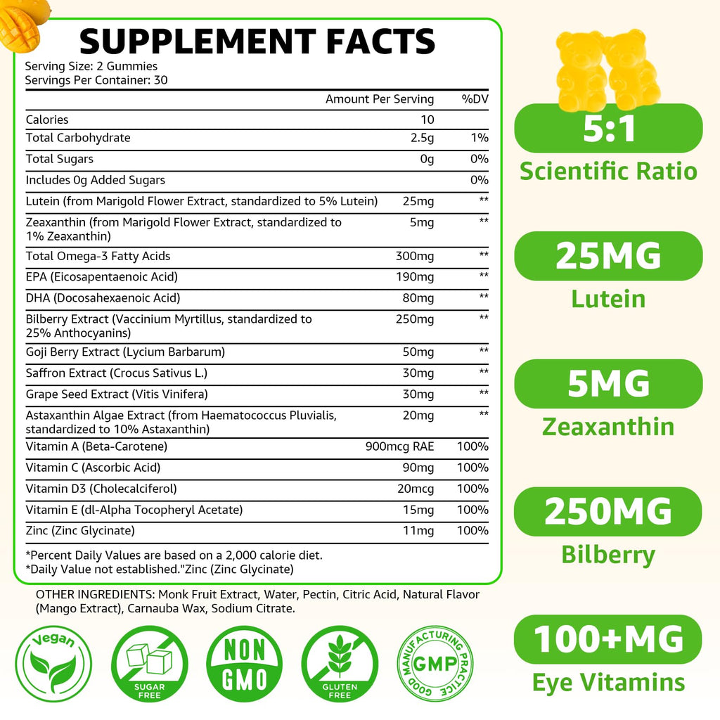 25 mg lutein gummies for vision support