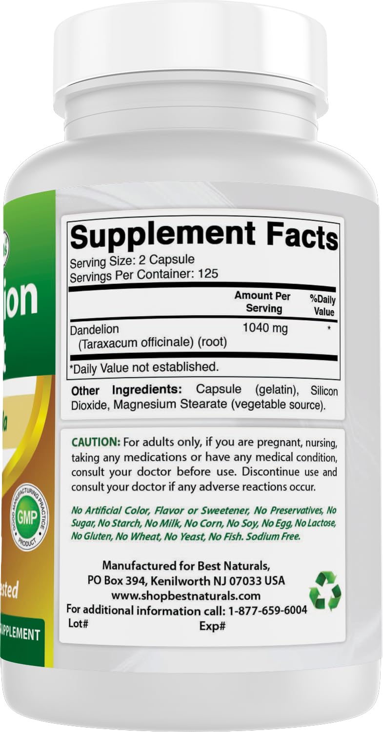 250 capsules of dandelion root extract