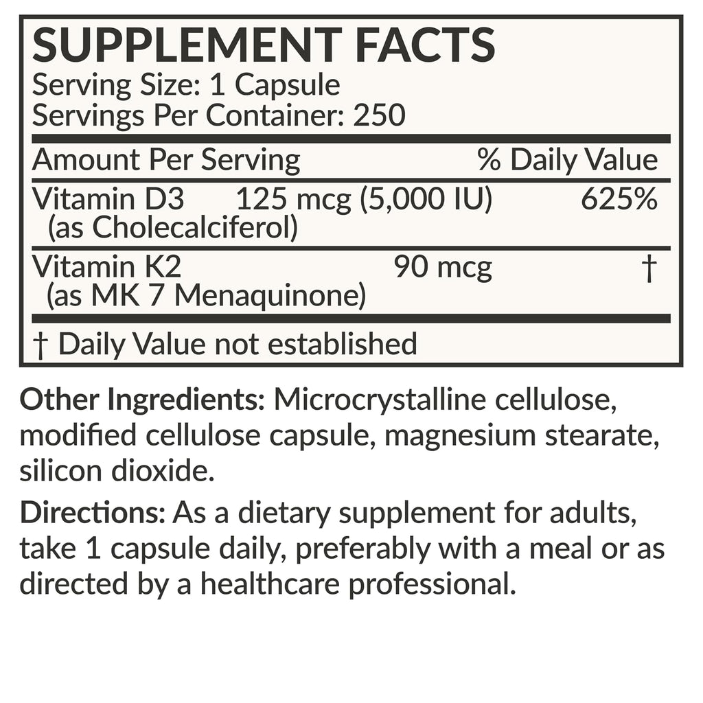 250 capsules of vitamin D3 K2