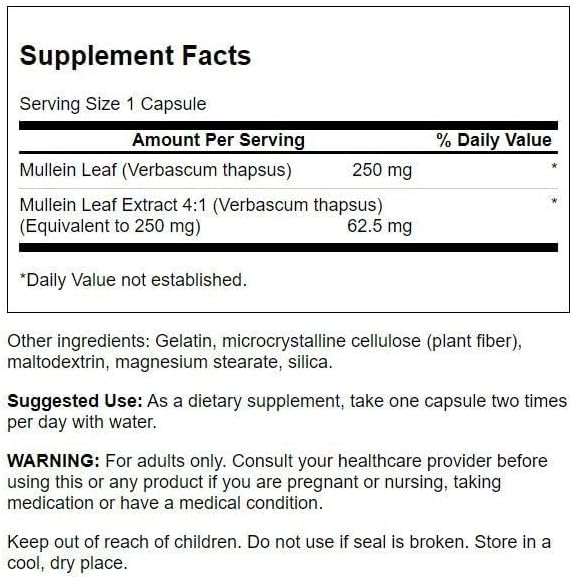 250 mg Mullein Leaf health benefits