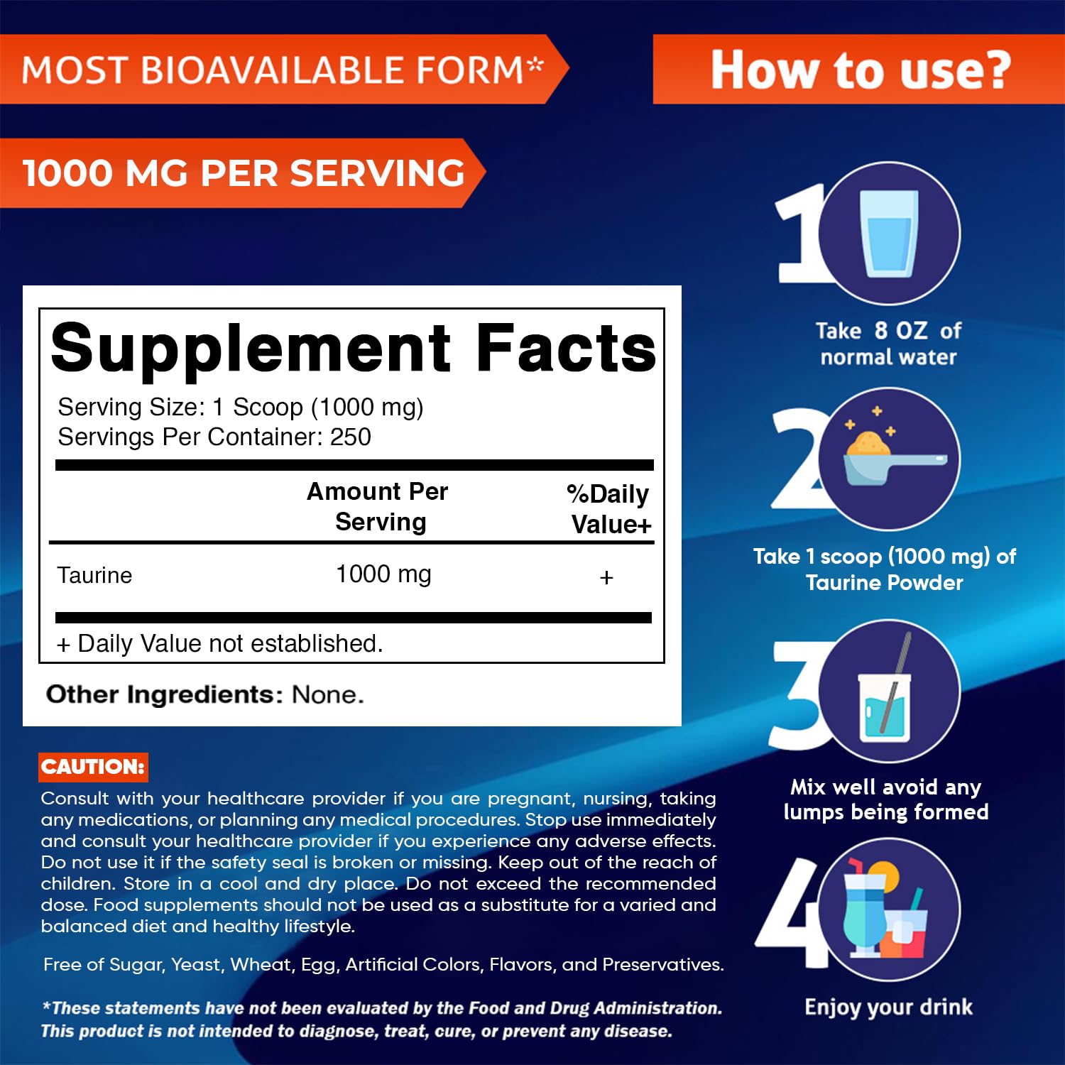 250 servings of pure taurine