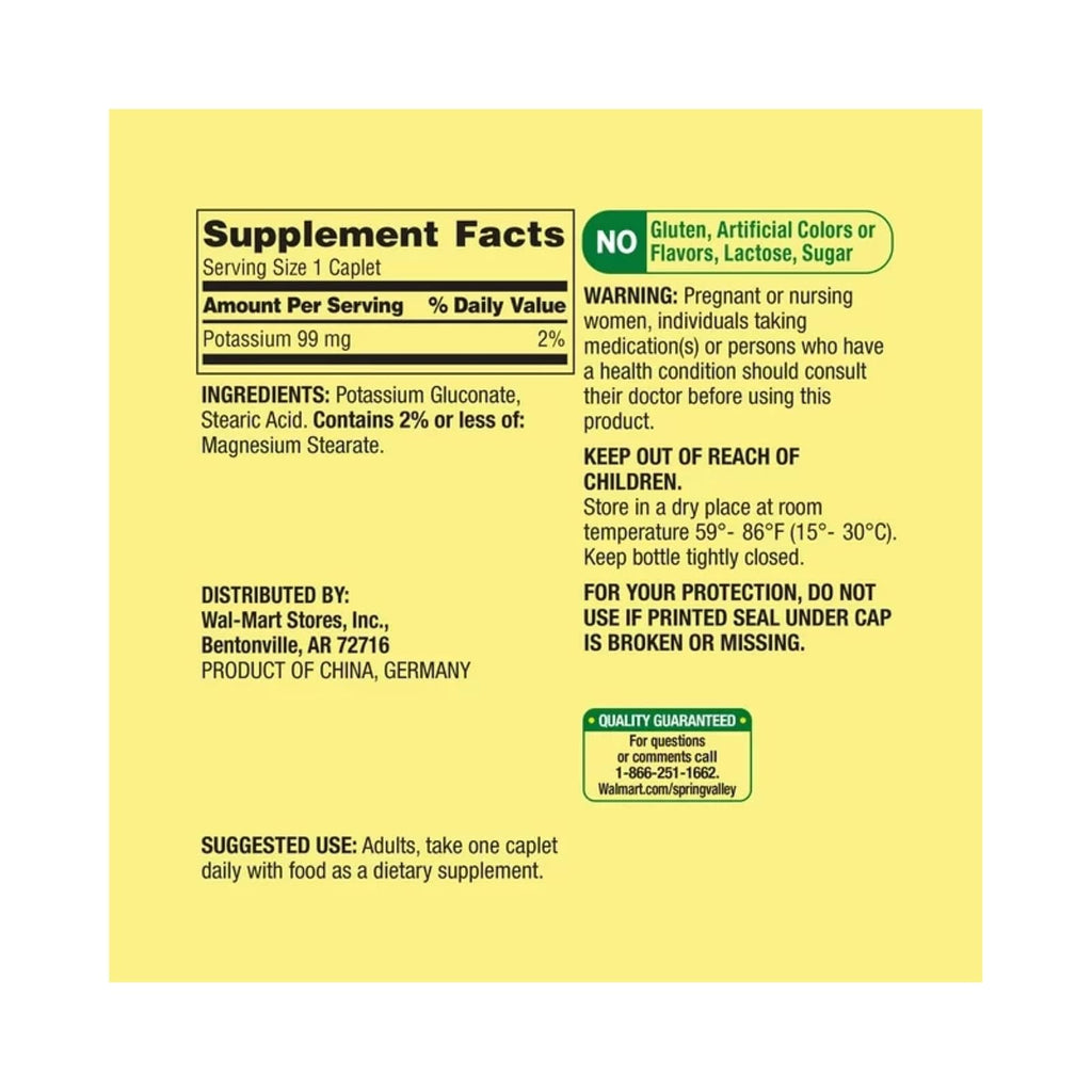 250 tablets of potassium for daily use