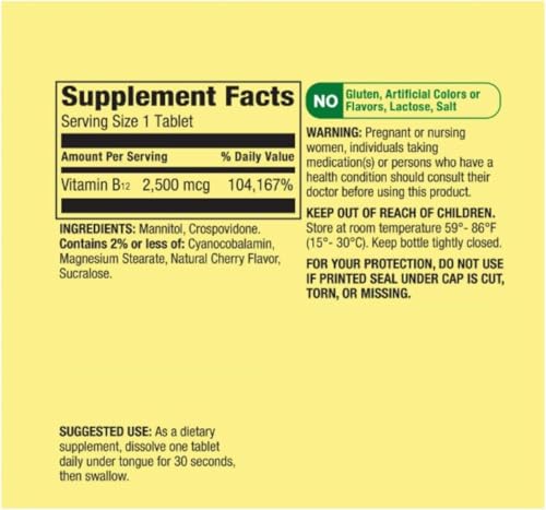 2500 mcg Vitamin B12 for energy