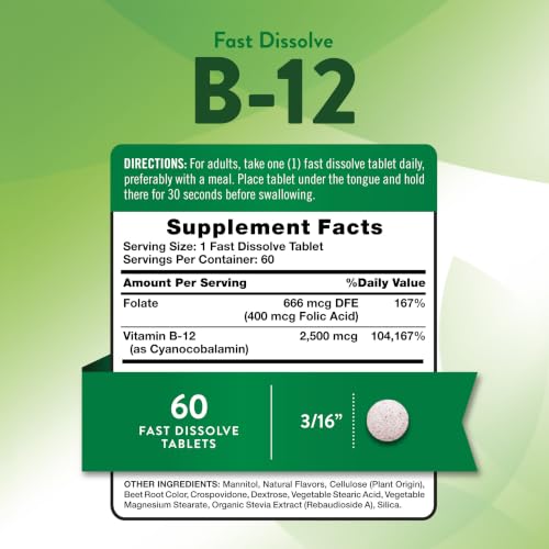 2500 mcg Vitamin B12 for energy