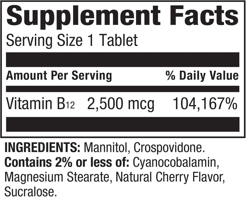2500 mcg Vitamin B12 for vitality