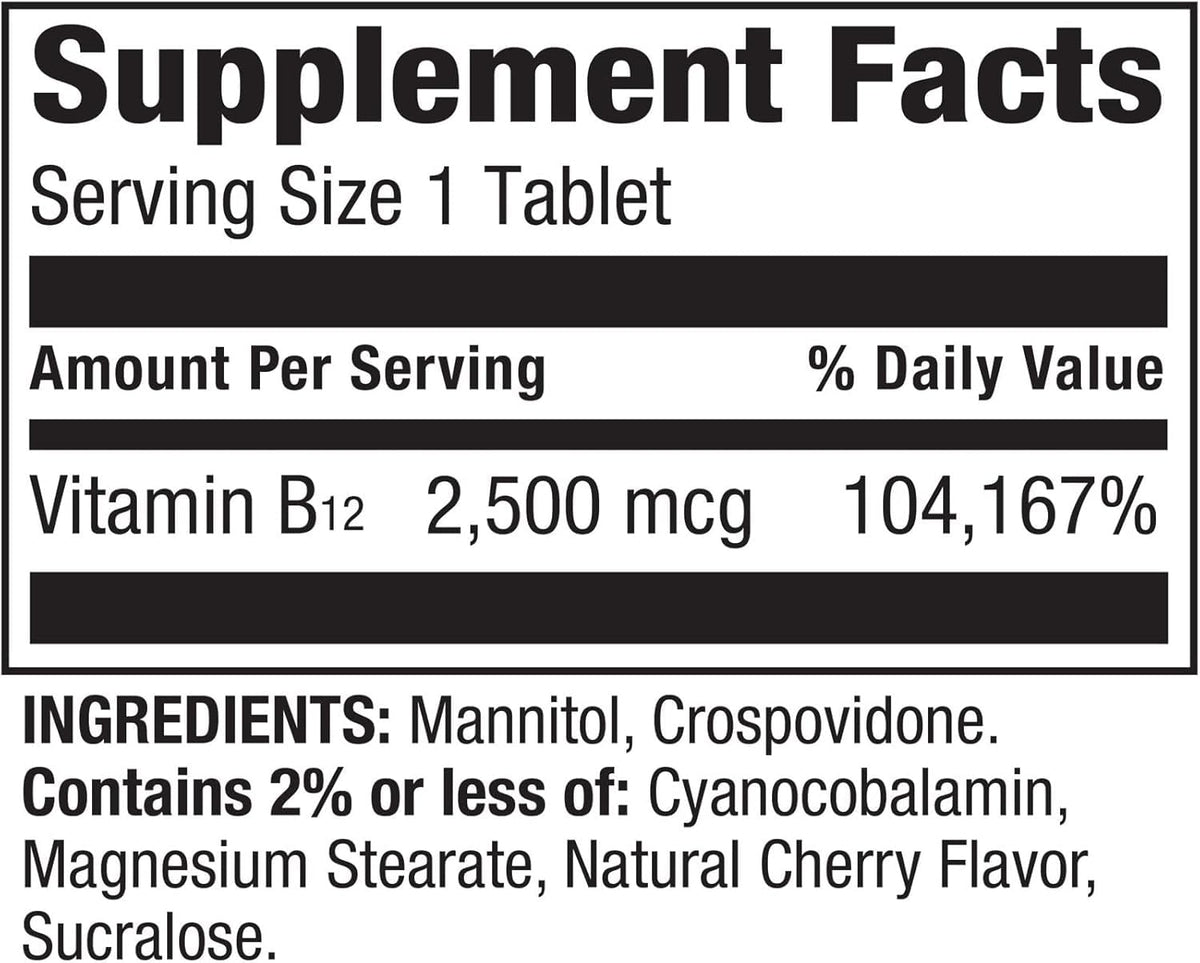 2500 mcg Vitamin B12 for vitality